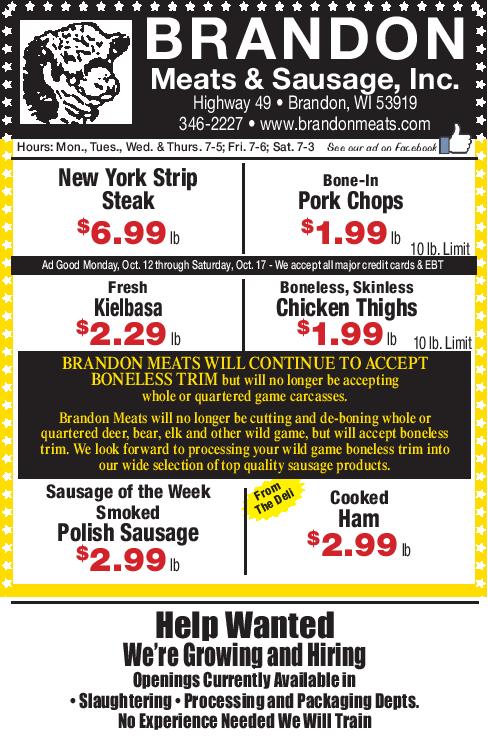 Meat Sales near me Waupun, Steaks on Sale Ripon, Deals, Brandon Meats